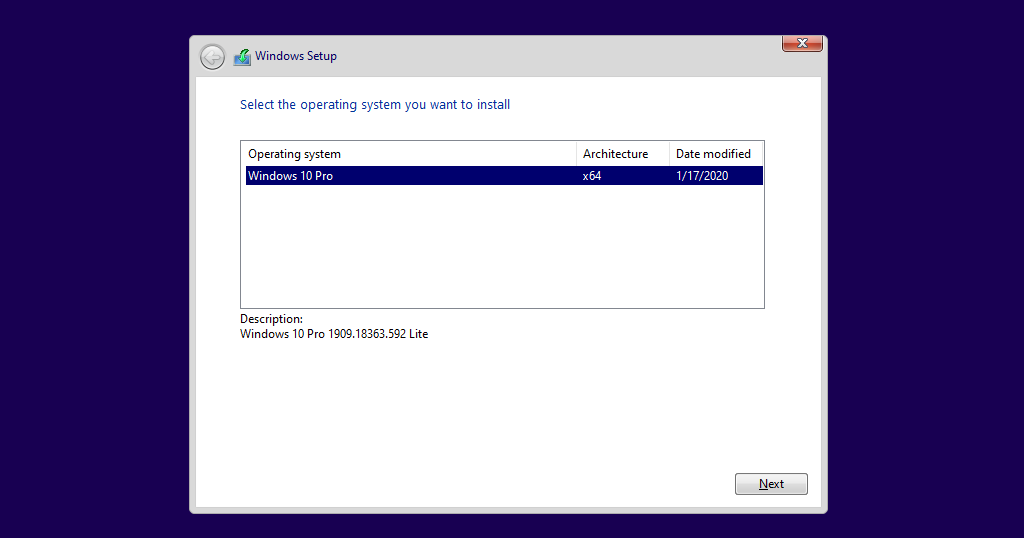 Windows 10 Pro 1909.18363.592 Lite ESD en-US JAN 2020