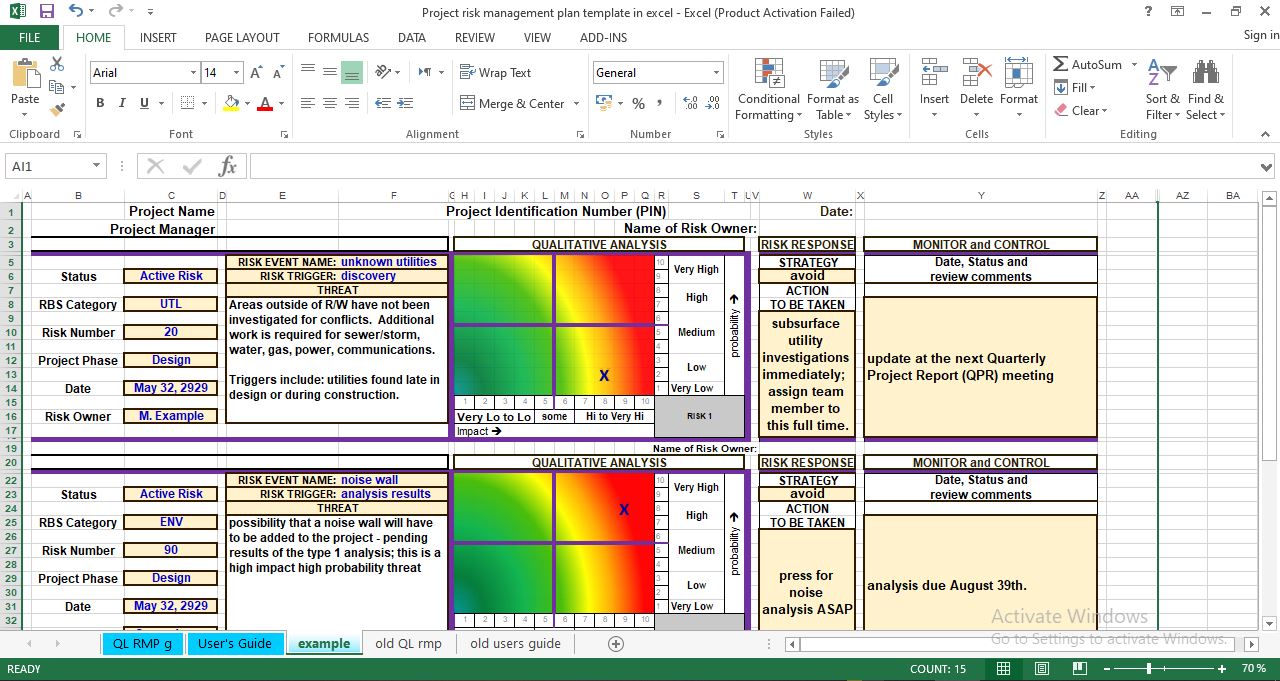 Project risk management plan template excel