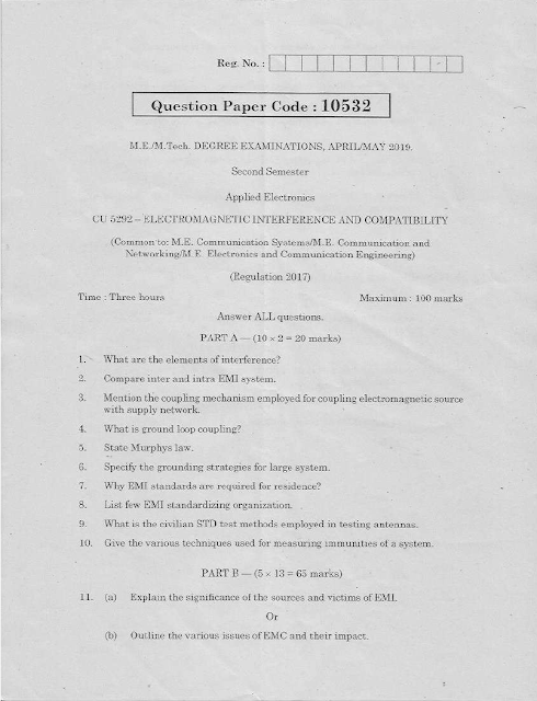Anna University CU 5292-ELECTROMAGNETIC INTERFERENCE AND COMPATIBILITY ...