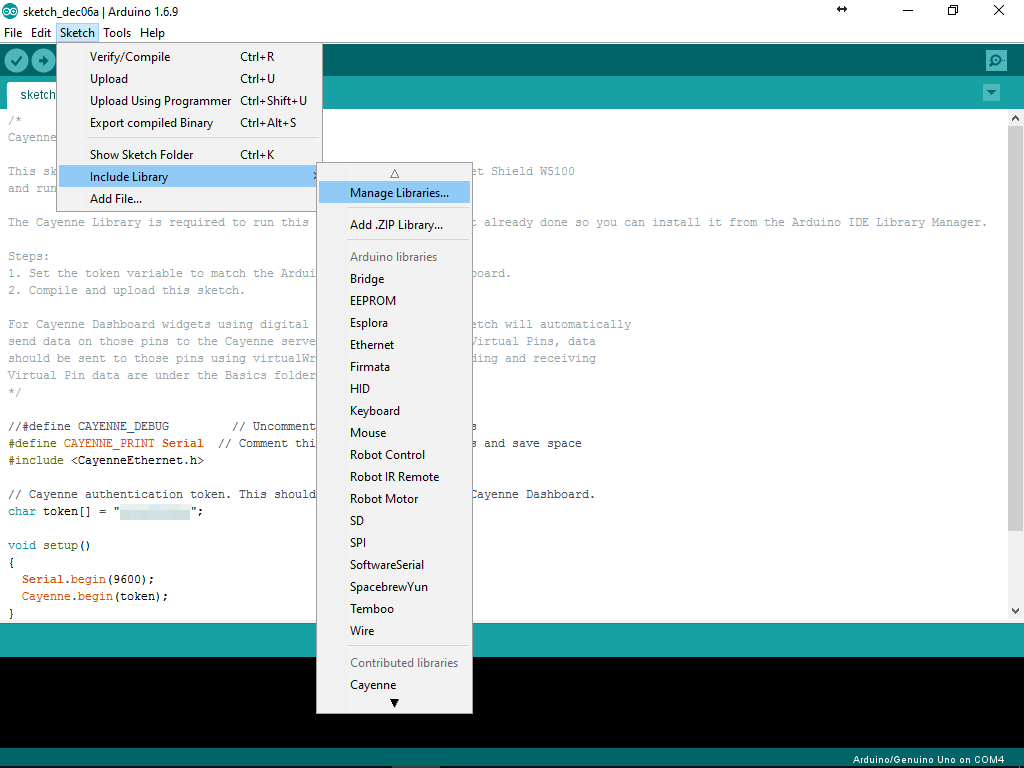 Cayenne on Arduino Uno