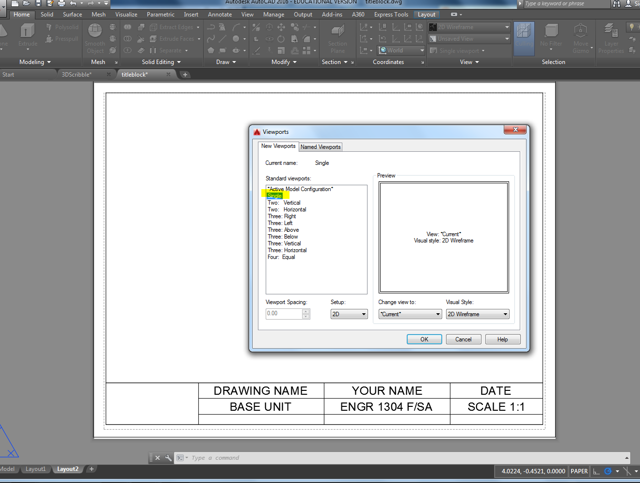 ENGR 1304: Title Block
