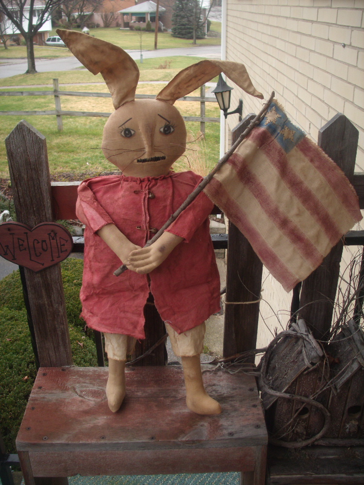 KKL Primitives Selling Blog: 25" PRIMITIVE PATRIOTIC BUNNY WITH FLAG ...