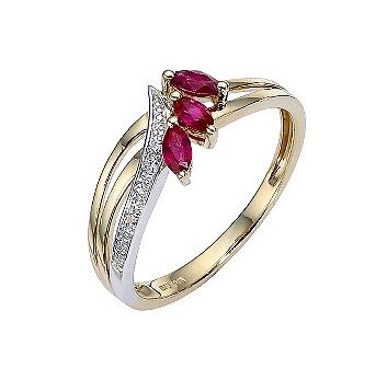 Two Colour Marquise Cut Ruby and Diamond Ring | Brand For You