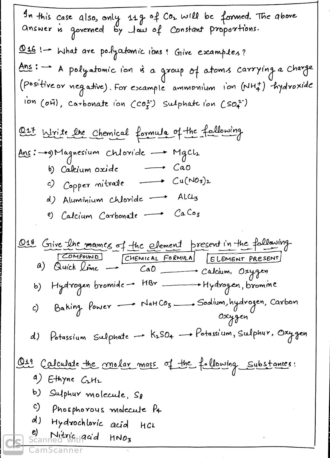 Atom and molecules Class 9th Science Handwritten Notes