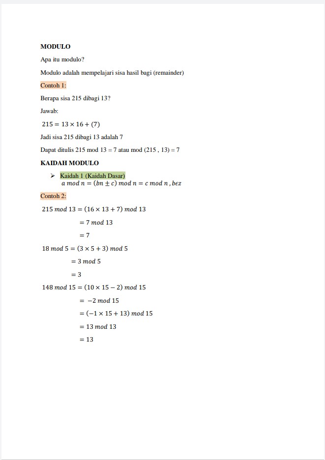 catatan seputar matematika : MODULO BESERTA CONTOHNYA (Teori Bilangan)