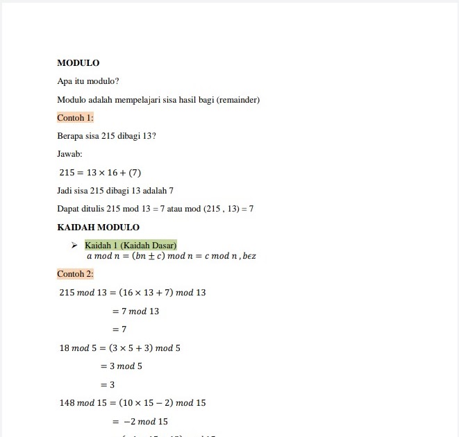 catatan seputar matematika : MODULO BESERTA CONTOHNYA (Teori Bilangan)
