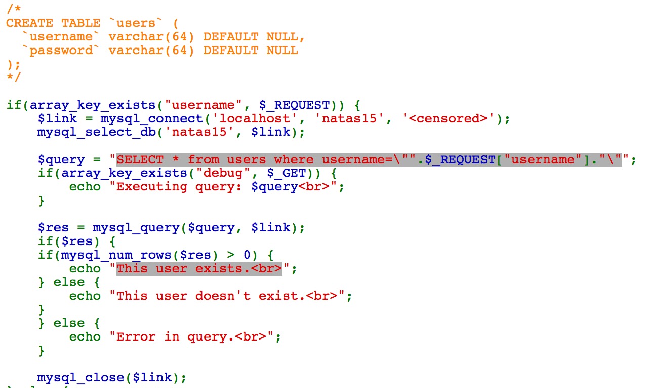 Security Writeups: Natas 15