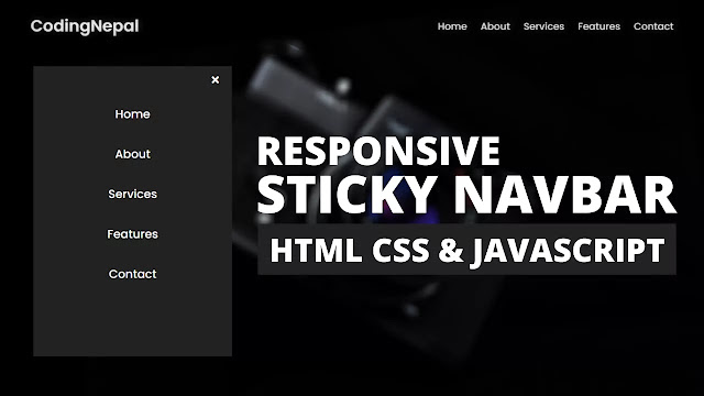 Responsive Sticky Navigation Bar using HTML CSS & JavaScript