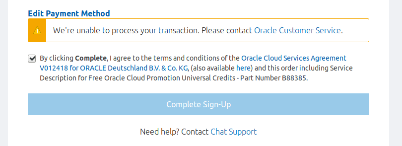 Run like Hell: Oracle Cloud: Sign up failed...