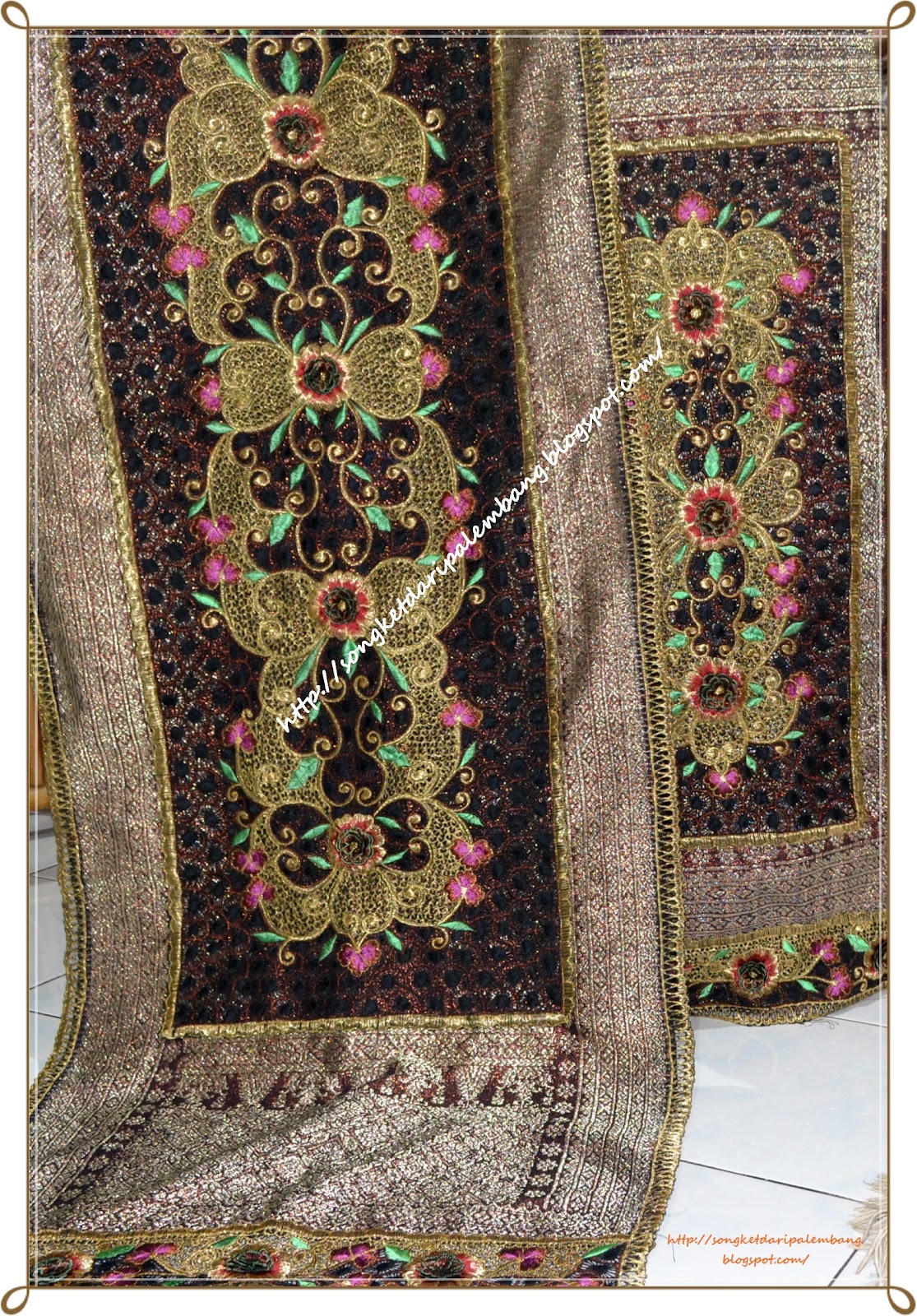 Kain Songket Asli Palembang: Songket Kerancang motif Bunga-bunga warna ...