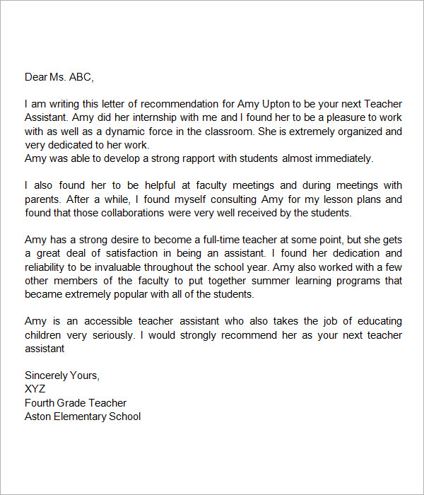 Letter Of Recommendation For Student Teacher From Cooperating Teacher ...