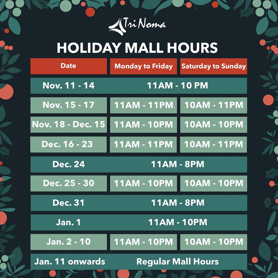 Manila Shopper: Holiday 2019 Schedule of Malls, Department Stores ...