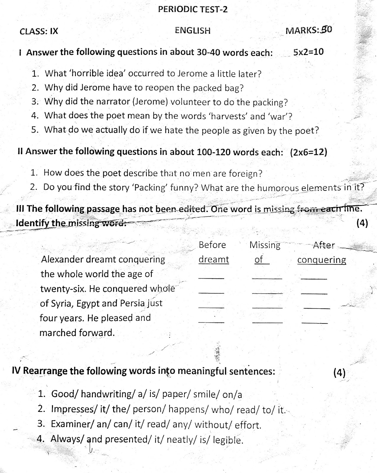 QUESTION PAPERS LIBRARY: CLASS 9 CBSE PREIODIC TEST-2