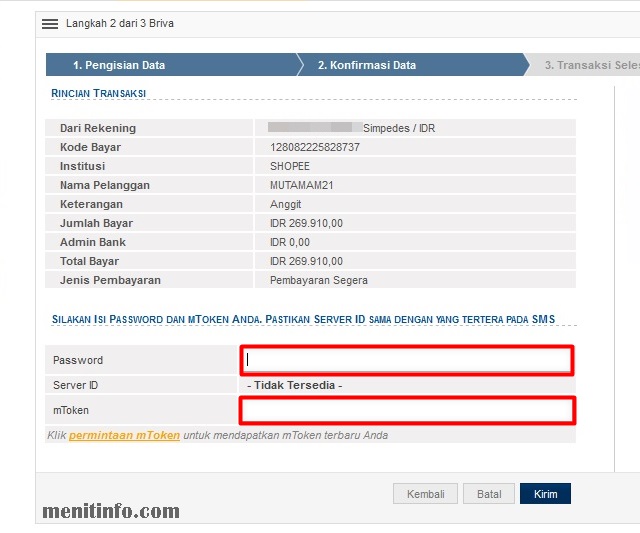 Cara Bayar Tagihan Shopee via BRIVA Internet Banking BRI - Menit info