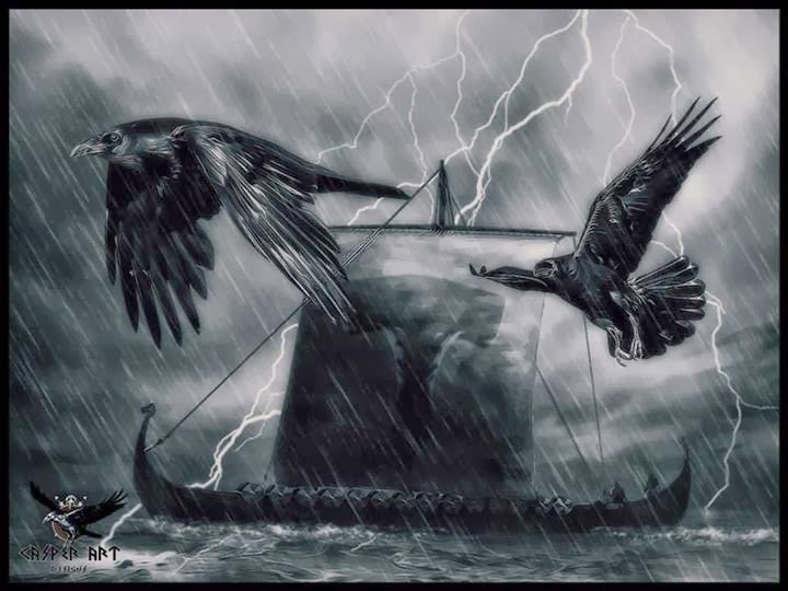 The Viking Post: Huginn and Muninn protecting a Drakkar