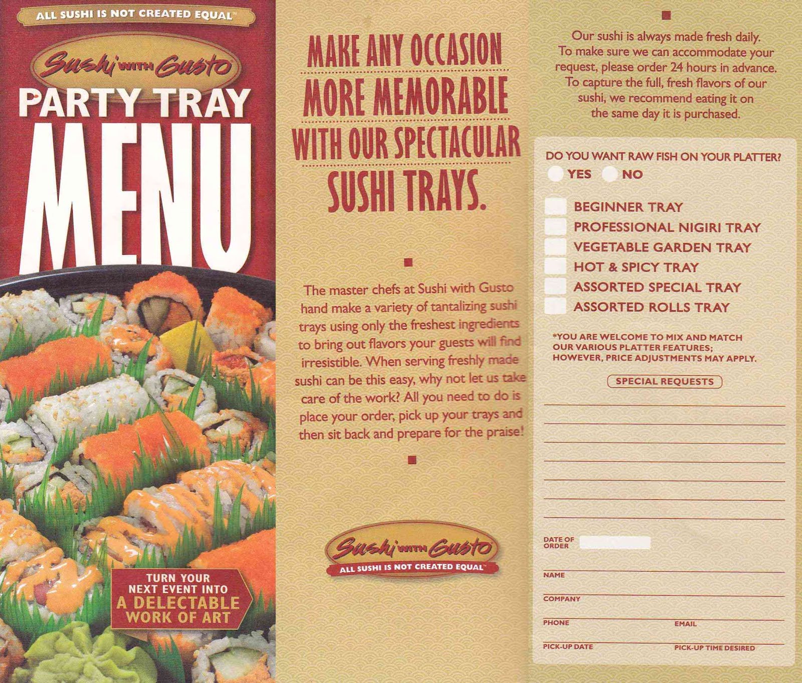 Party tray menu | southern sushi chef