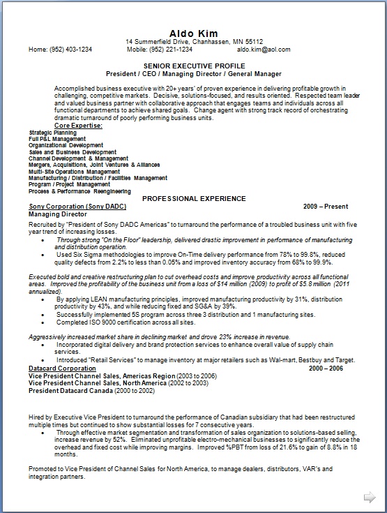 Managing Director Resume Layout Format in Word Free Download