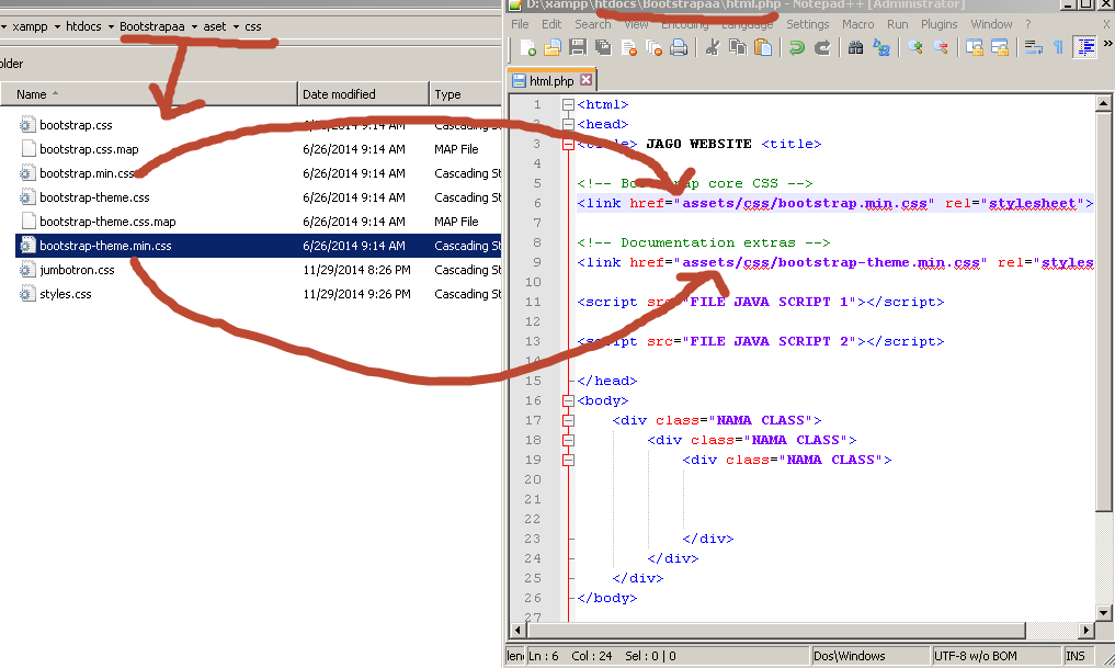 Cara menulis Bahasa Pemograman PHP pada HTML dan CSS Bootstrap | Jago ...