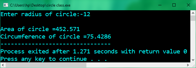 Program in C++ to calculate the area and circumference of circle using ...