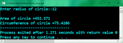 Program in C++ to calculate the area and circumference of circle using ...