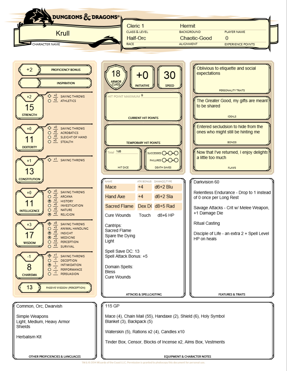 Gamer By Design: [D&D5] Krull the Ugly Half-Orc Cleric of Love and Beauty