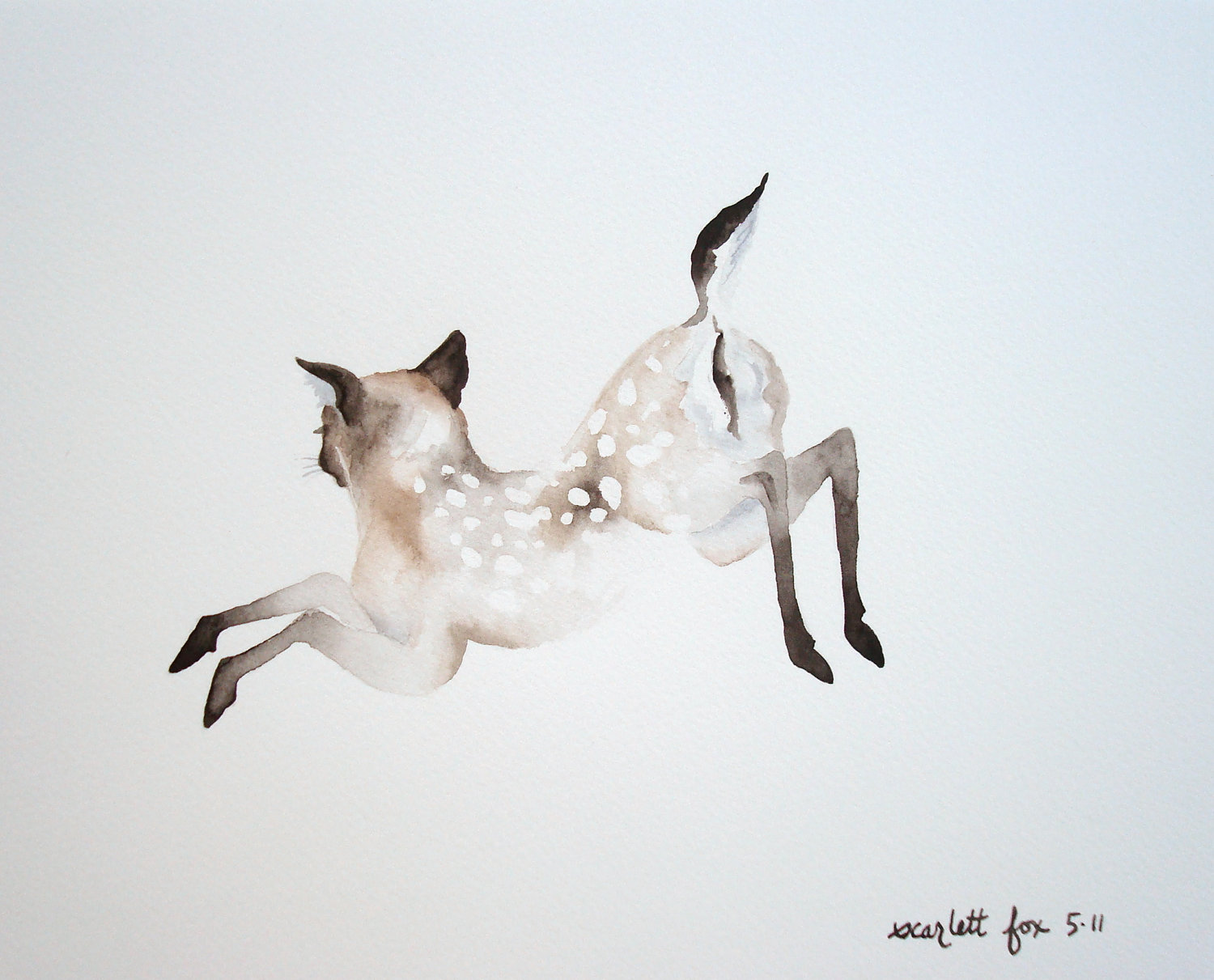 Catsparella: Mythical "Deer Cat" Watercolor Paintings