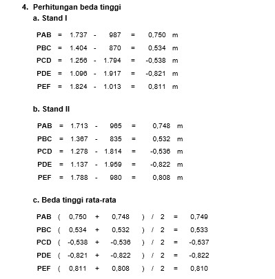 Pengukuran Beda Tinggi Memanjang Double Stand