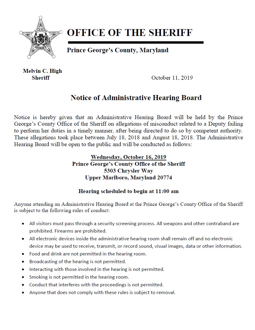 PRINCE GEORGE'S COUNTY OFFICE OF THE SHERIFF: Public Notice of ...