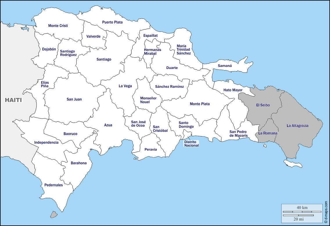 División territorial actual de la República Dominicana.