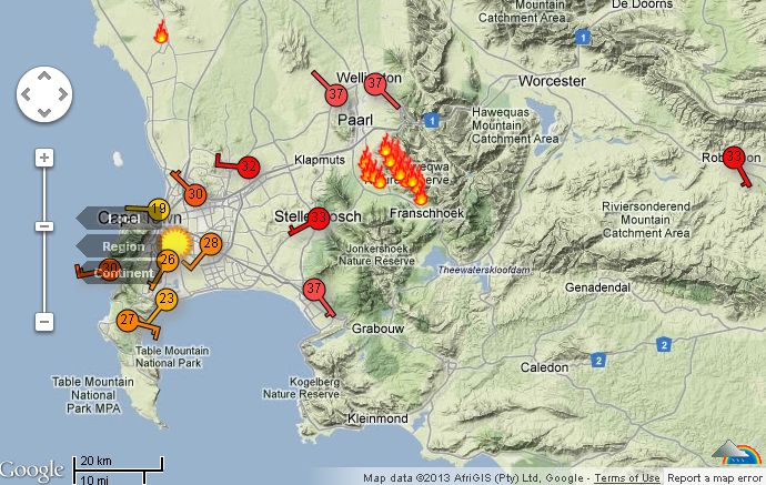 SA Weather and Disaster Observation Service: WunderMap of the Fires ...