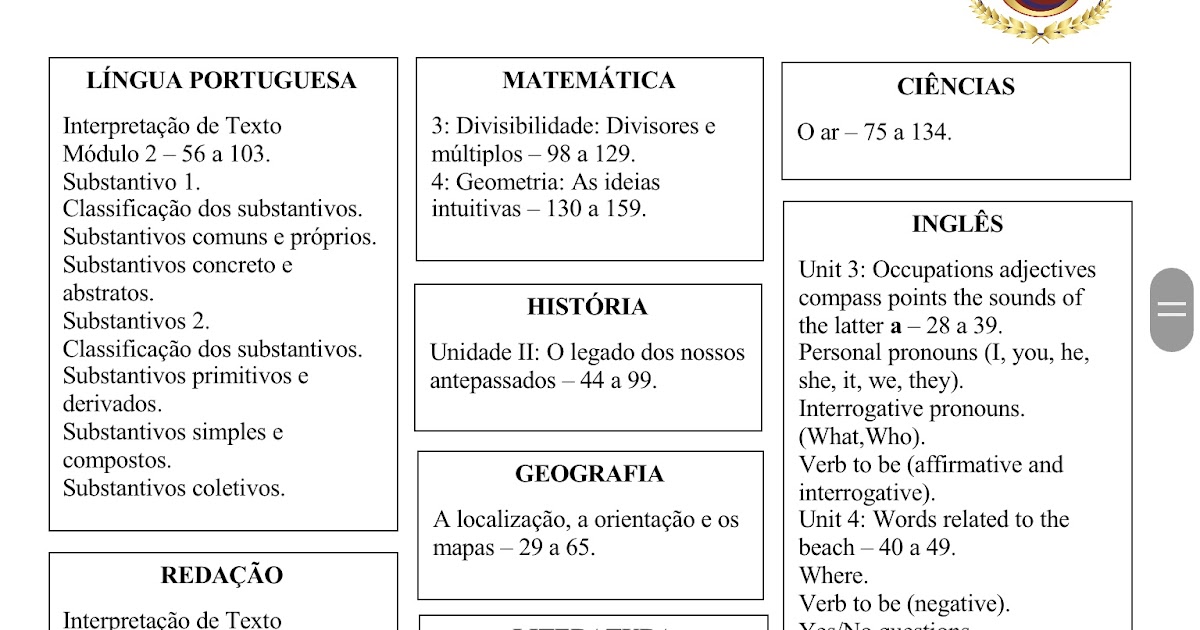 CONTEÚDO PROGRÁMATICO - 6º ANO/ ENSINO FUNDAMENTAL- 2º BIMESTRE