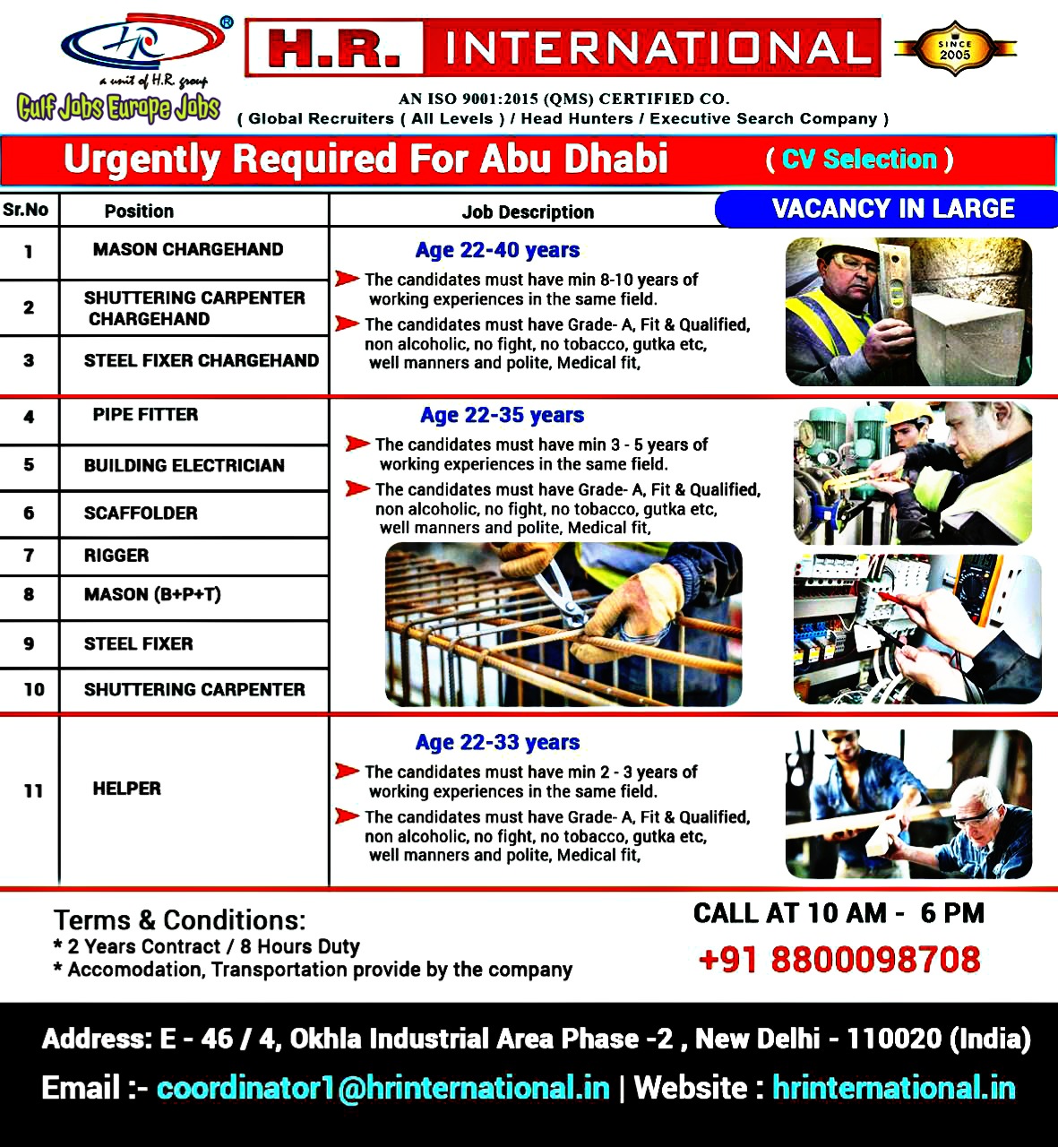 AbuDhabi Company STEEL FIXER CHARGEHAND PIPE FITTER BUILDING ...