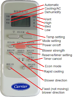 English guide to Korean air conditioner remote controls
