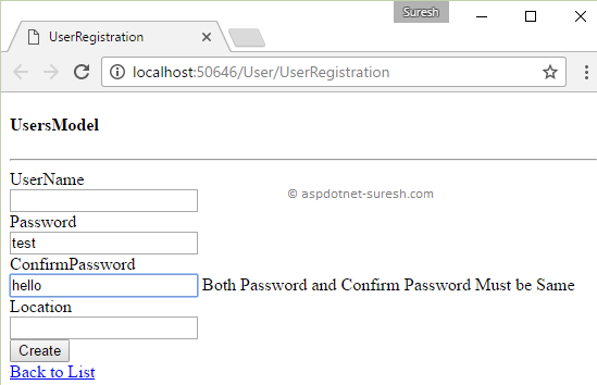 Aspnet Mvc Validation Compare Passwords Example Aspnetcnetvbnetjqueryjavascriptgridview 0818