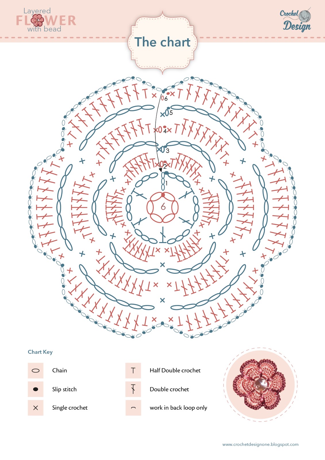 Crochet Design: Free Crochet Pattern: Layered Flower with bead