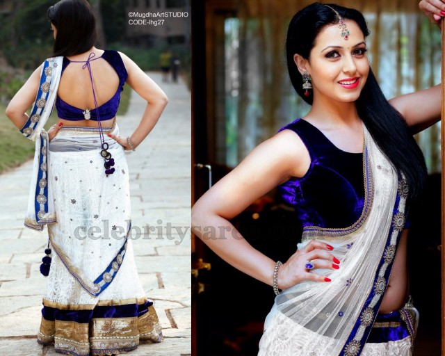 Model in White Kundan Half Saree - Saree Blouse Patterns