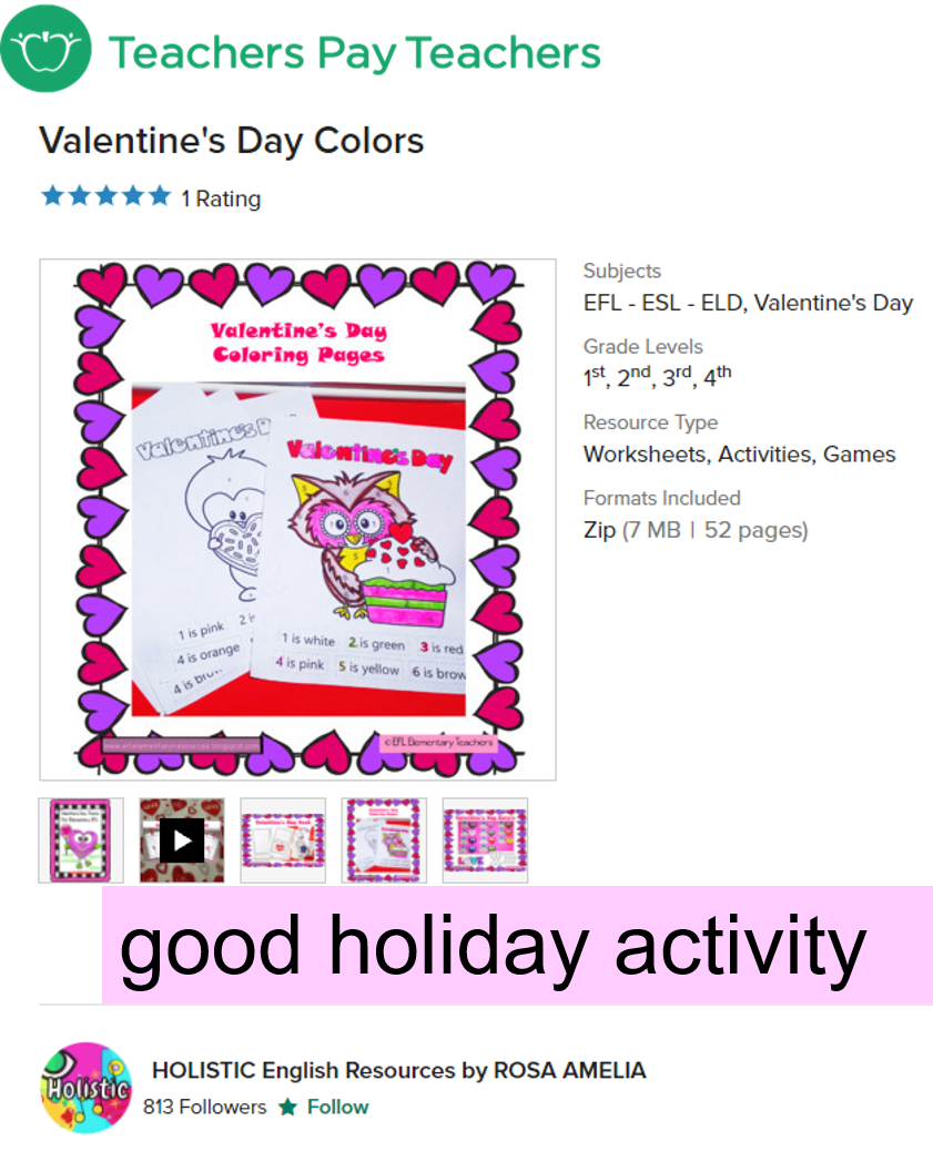 EFL Elementary Teachers: Valentine's Day colors