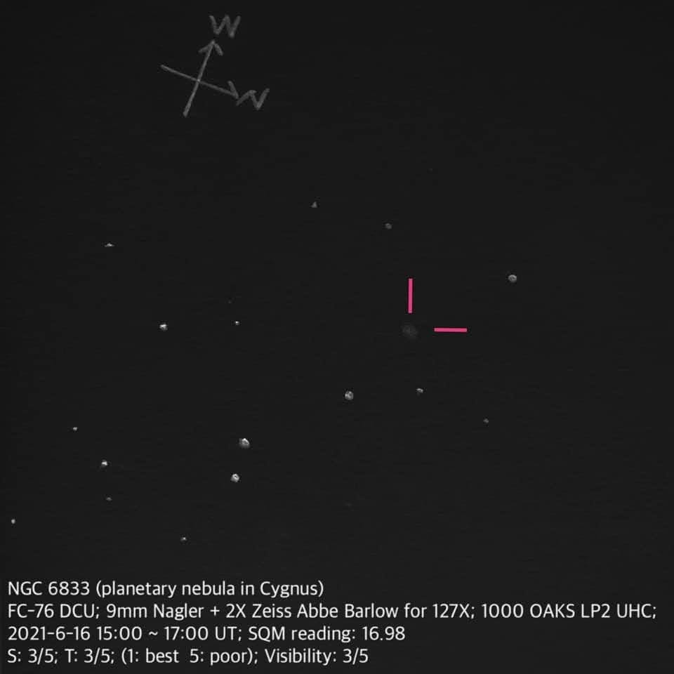 Practice: 3 吋鏡的市區陽台看眨眼星雲附近三個行星狀星雲