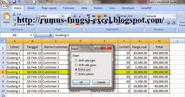 Rumus Fungsi Excel: Insert Entire Row & Column di Excel