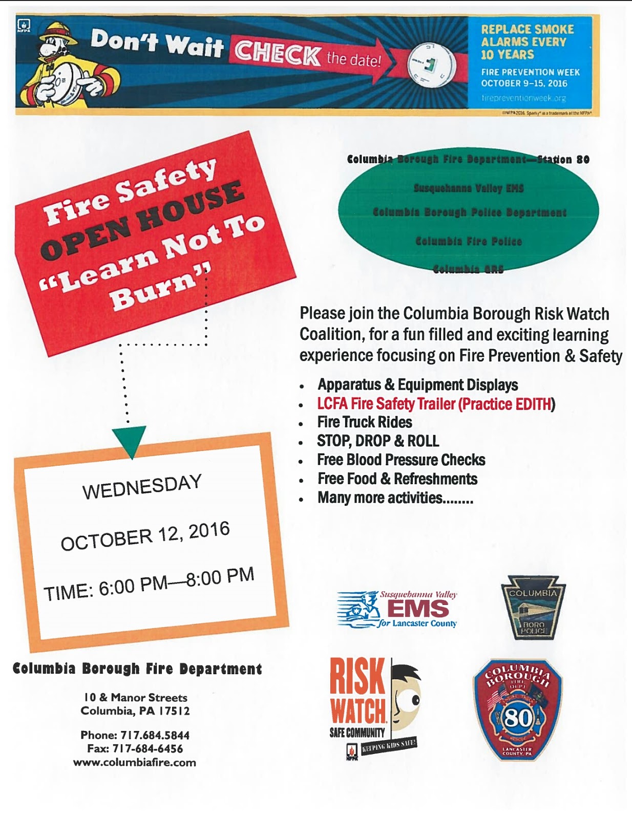 Fire Safety Open House Wednesday, October 23, 6-8 pm – Columbia Spy