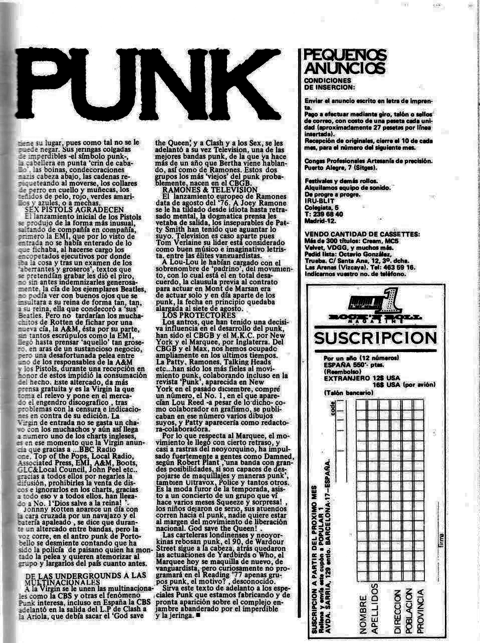 SPANISH BOMBS: Los protectores del…Punk. Revista Popular 1 Septiembre 1977