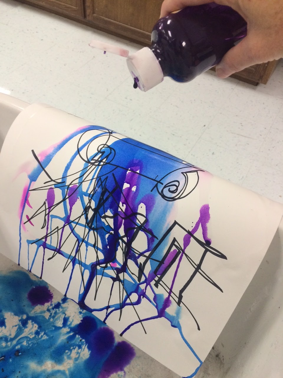 My High School Art Room: Blind Contour Watercolor Abstract Paintings