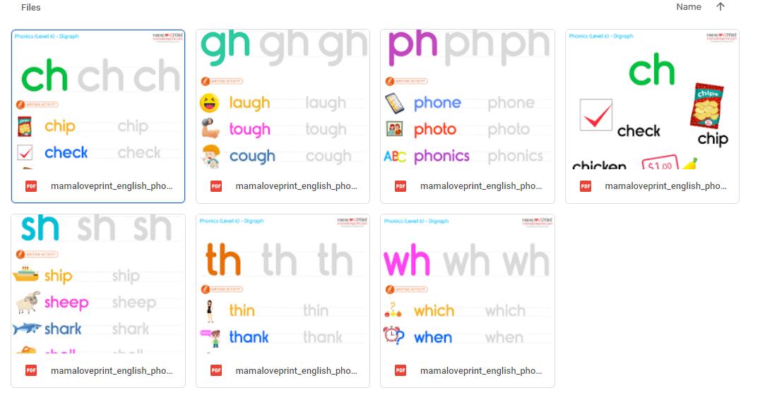 MamaLovePrint . Phonics Worksheet - Level 3.1 Consonant Digraphs ( ch, gh , ph , sh , th , wh ...