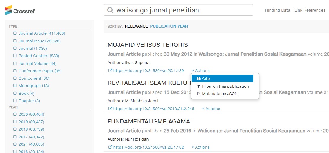 Mencari Jurnal atau Artikel di Crossref