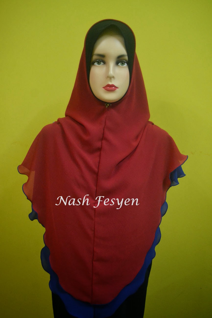 Nash Fesyen: Tudung & Shawl Merah Biru Untuk Program Hari Kemerdekaan