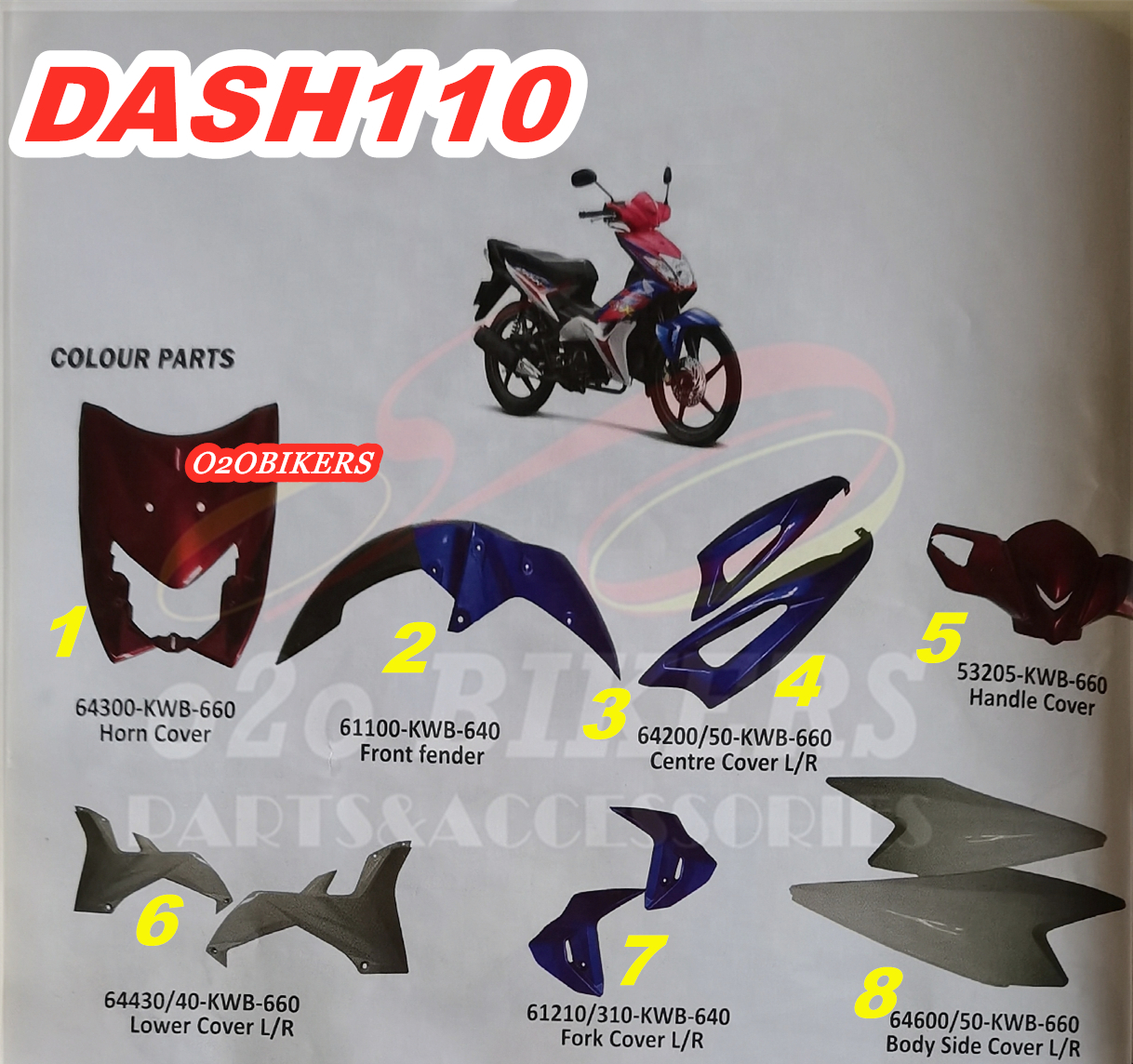 o2o BIKERS PARTS & ACCESSORIES: COLOUR PARTS HONDA DASH110 V1 HANLDE ...