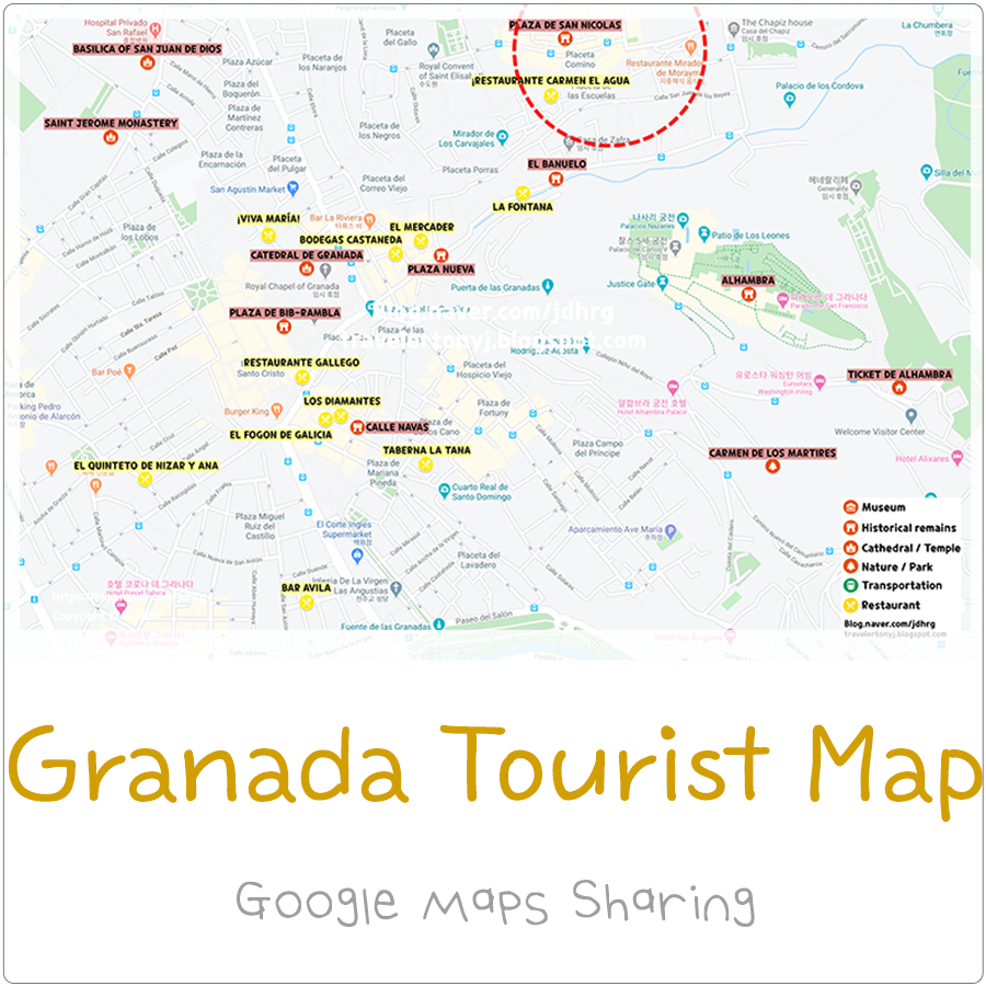 Spain Granada Tourist Map / Famous Restaurant / Operating hours of ...