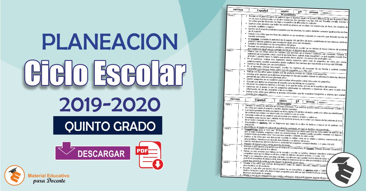 Material Educativo: Planeacion Abril ciclo escolar 2019-2020 | Quinto grado