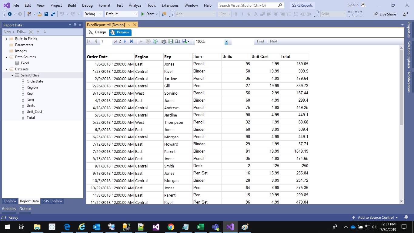 Create SSRS report from EXCEL DataSource