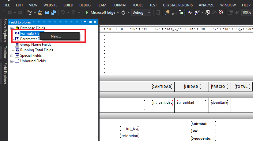 Crear operaciones matemáticas y sumatorias en Crystal reports